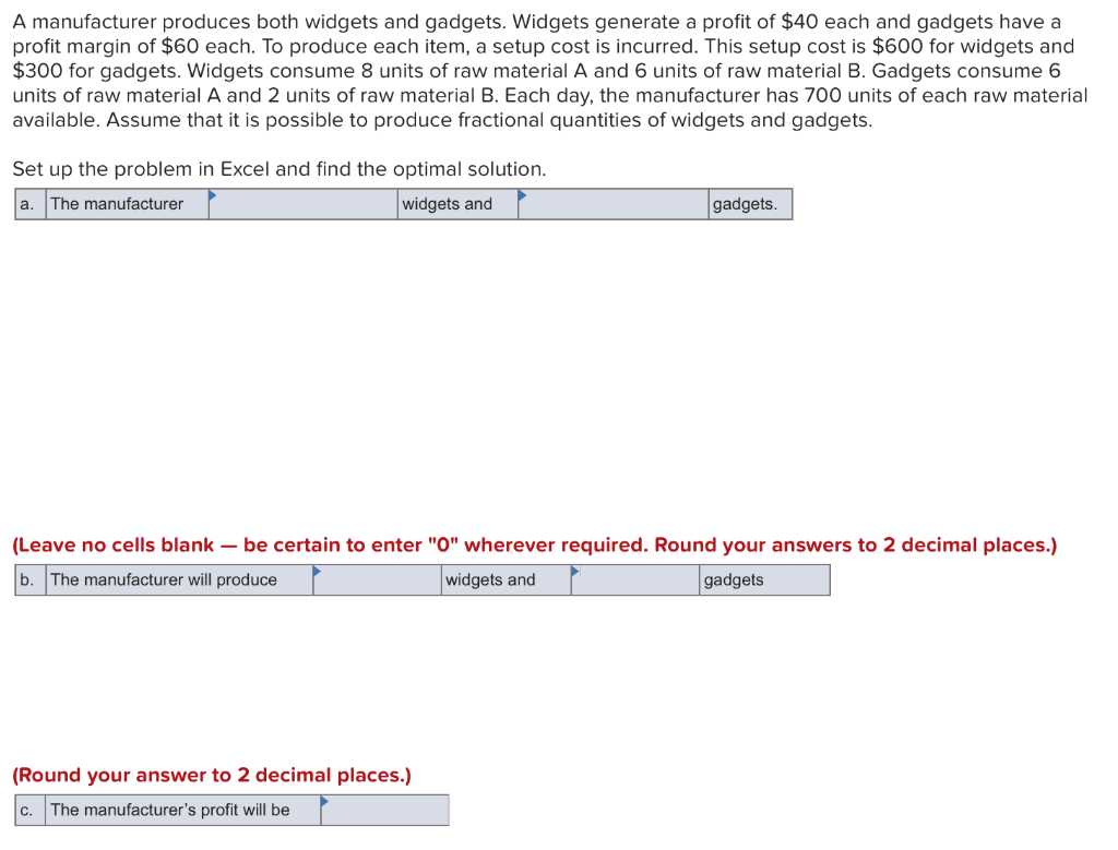 A manufacturer produces both widgets and gadgets. | Chegg.com
