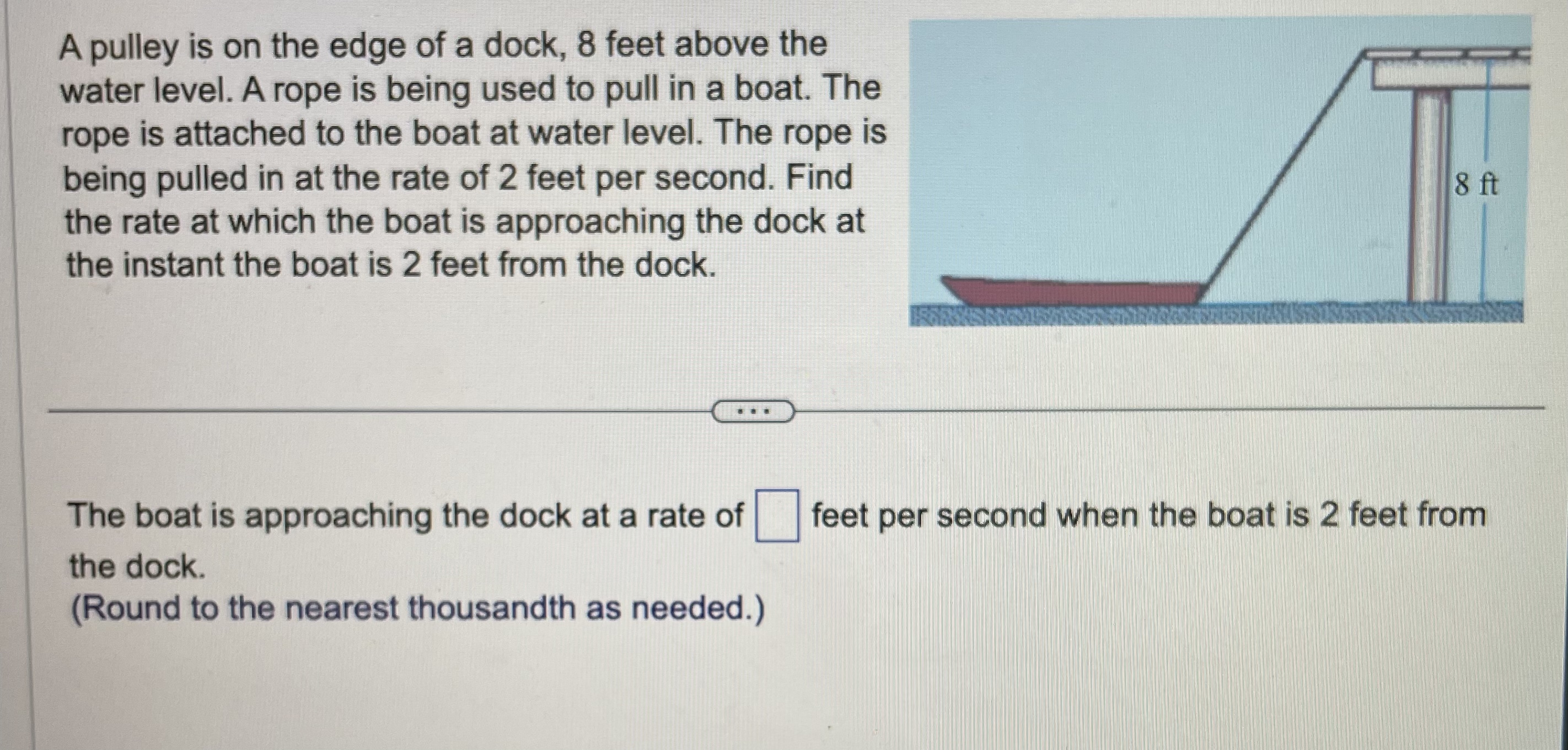 Solved A pulley is on the edge of a dock, 8 feet above the | Chegg.com