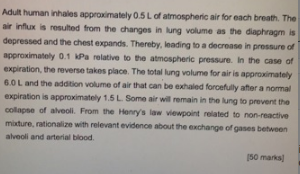 Solved Adult human inhales approximately 0.5 L of | Chegg.com