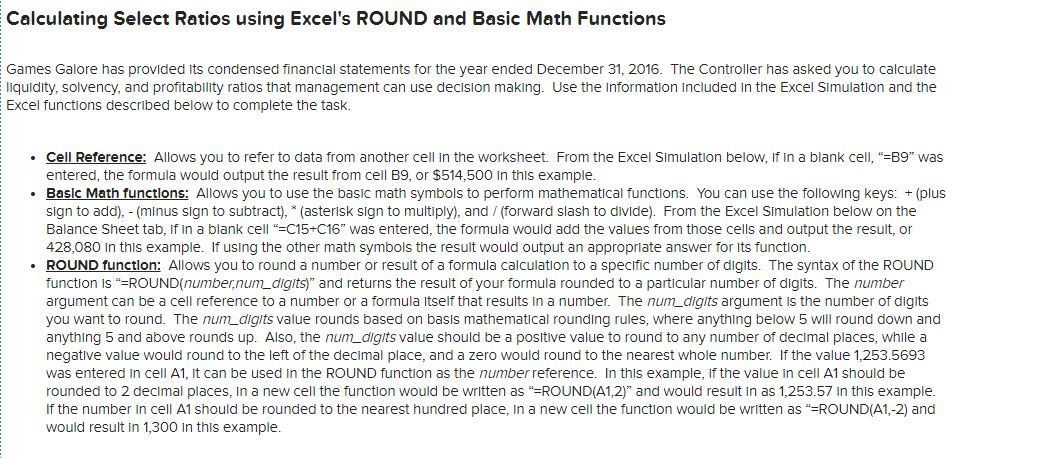 Solved Calculating Select Ratios Using Excels Round And 8244