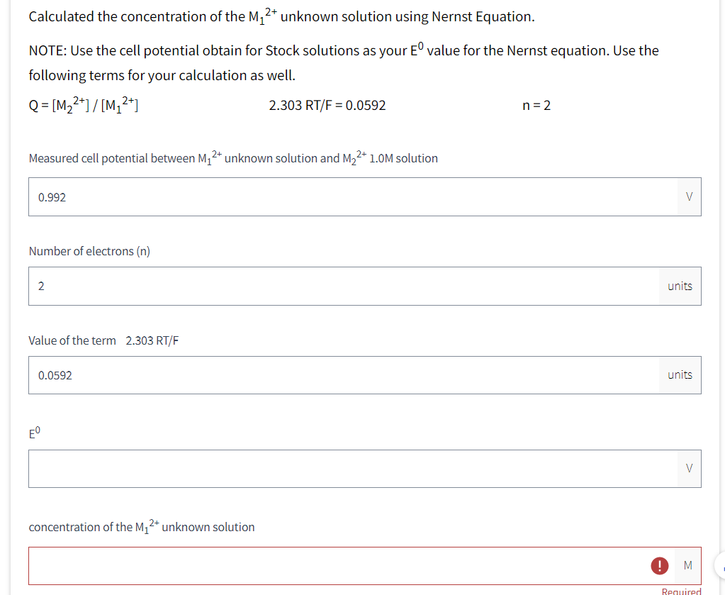 Solved Calculated the concentration of the M12+ unknown | Chegg.com