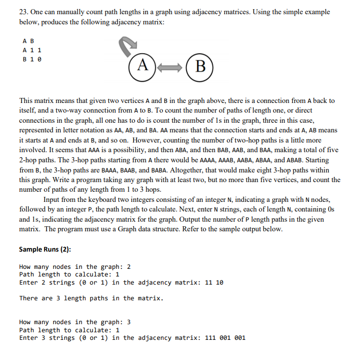 Solved 23. One can manually count path lengths in a graph | Chegg.com