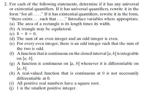 Solved 2. For each of the following statements, determine if | Chegg.com