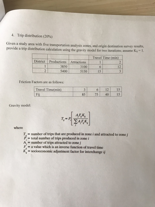 Solved 4. Trip distribution (20%) Given a study area with | Chegg.com