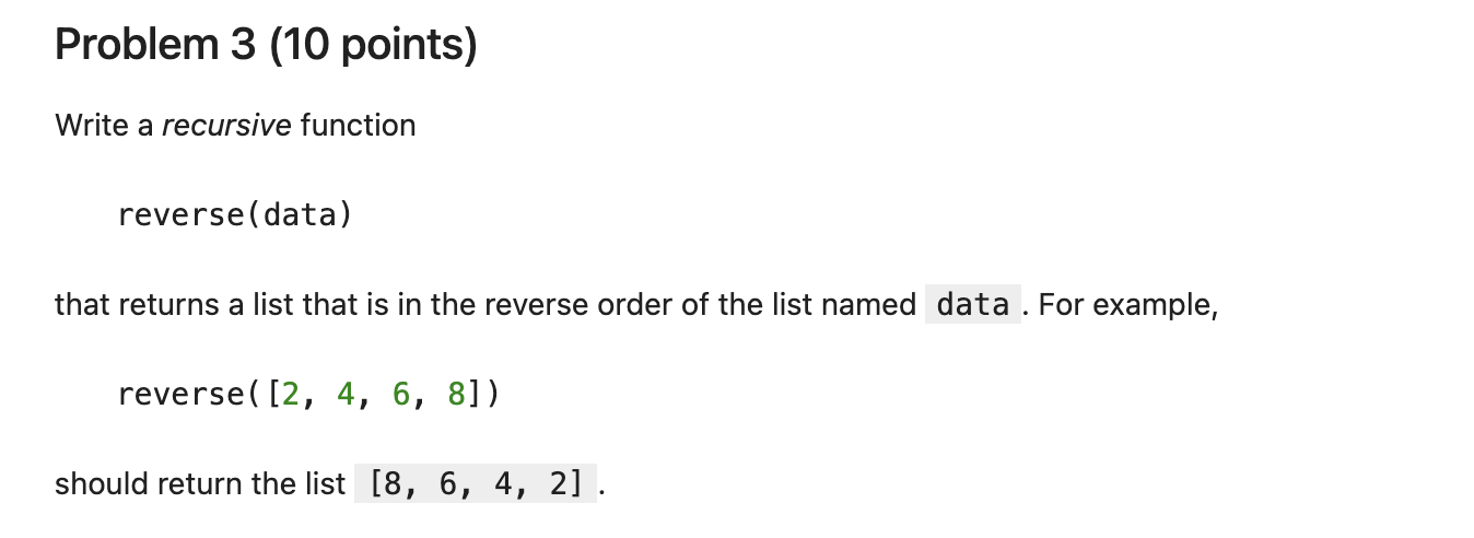 Solved Problem 3 (10 points) Write a recursive function | Chegg.com
