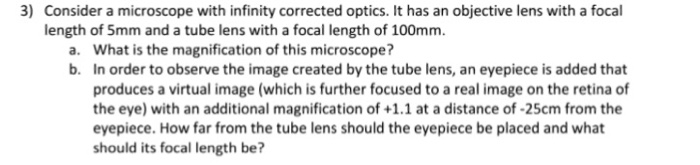 Solved Consider a microscope with infinity corrected optics. | Chegg.com