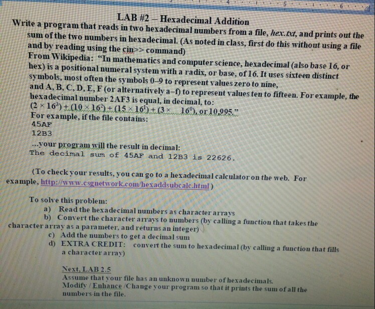 Solved Lab 2 Hexadecimal Addition Write A Program That