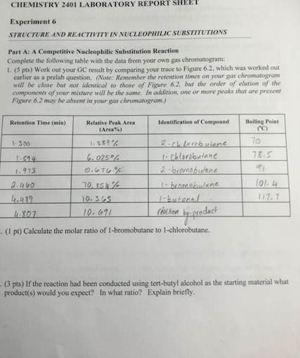 Solved CHEMISTRY 2401 LABORATORY REPORT SHEET Experiment e | Chegg.com
