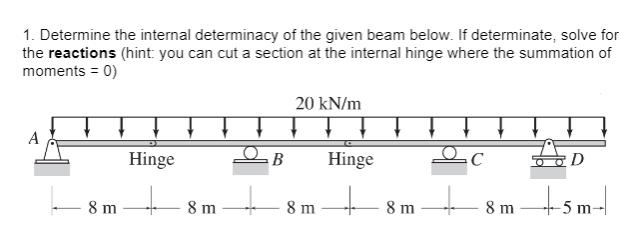 1. Determine the internal determinacy of the given | Chegg.com