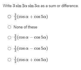 Solved Write cos 20 cos 40 as a sum or difference. None of | Chegg.com