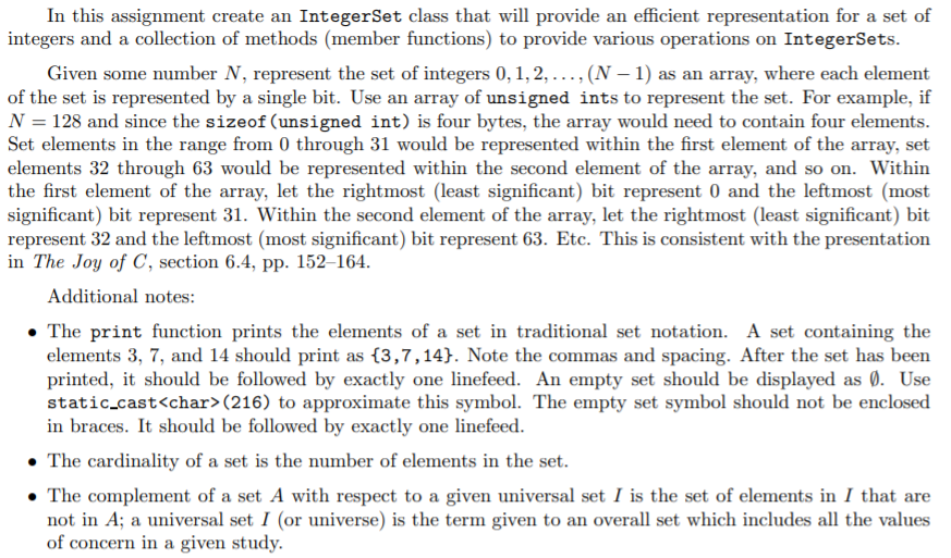 Solved In this assignment create an IntegerSet class that | Chegg.com