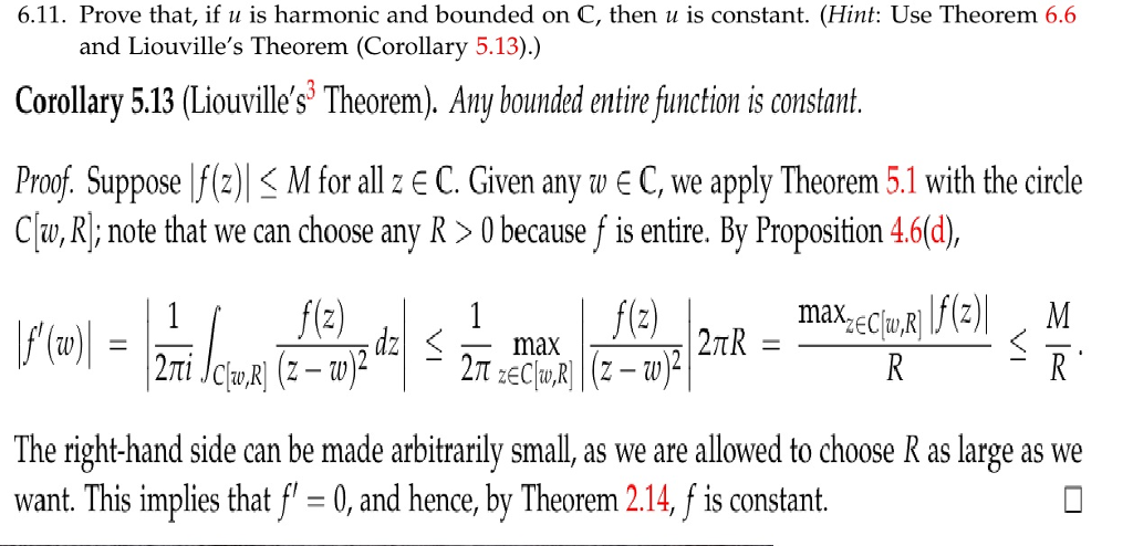 Solved 6.11. Prove that, if u is harmonic and bounded on C, | Chegg.com