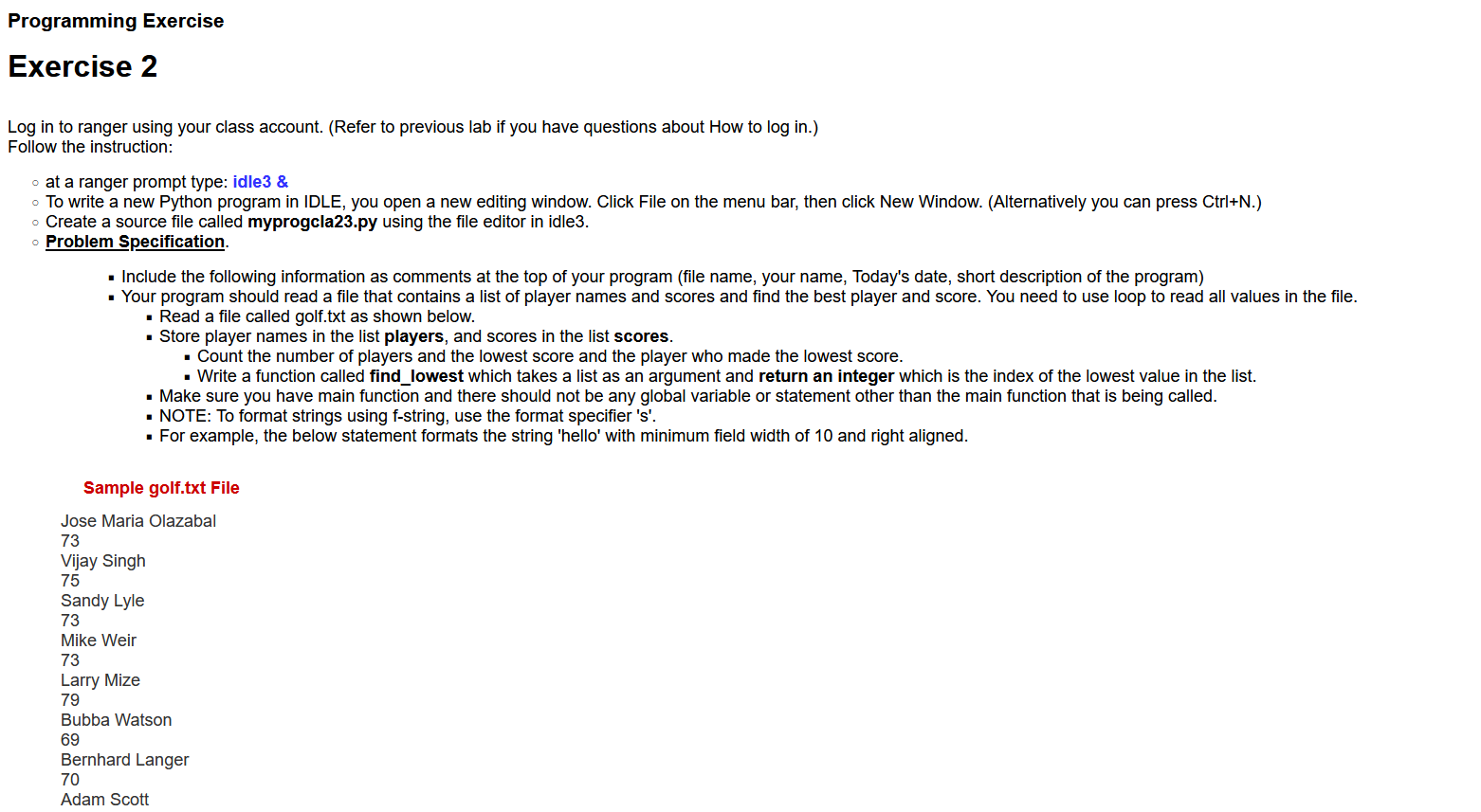 Solved Programming Exercise Exercise 2 Log in to ranger | Chegg.com