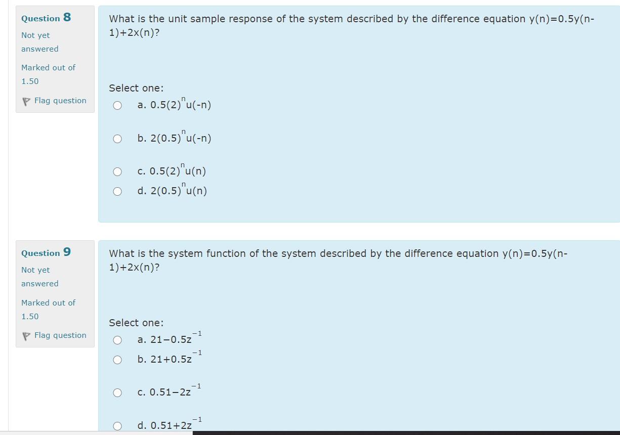 Solved Question 8 What is the unit sample response of the | Chegg.com