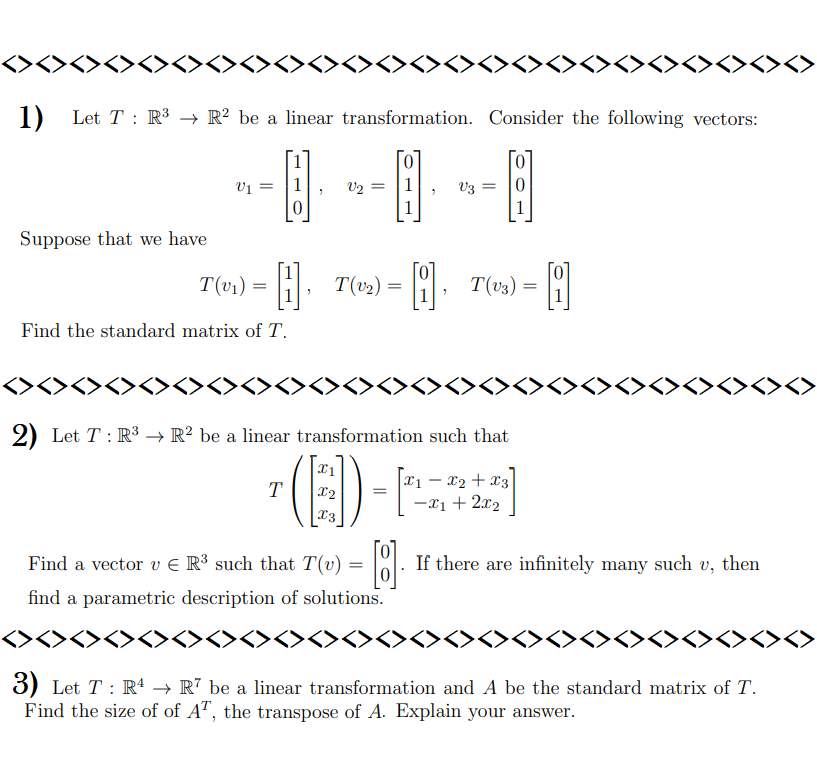 Solved 1) Let T : R3 → R2 be a linear transformation. | Chegg.com