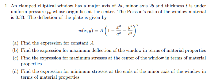 Solved 1. An clamped elliptical window has a major axis of | Chegg.com
