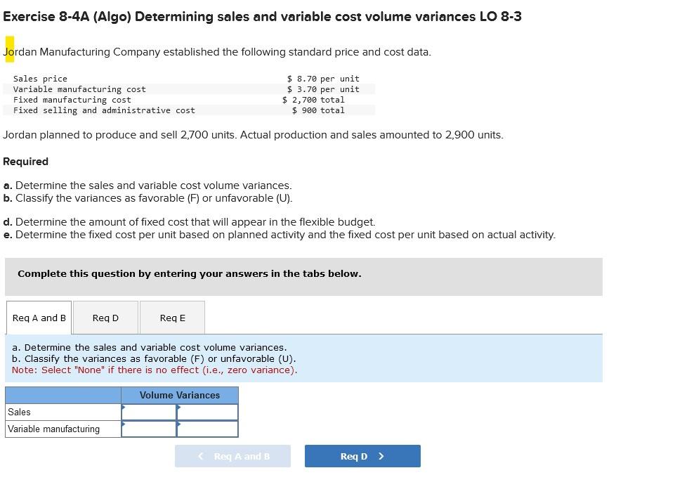 Solved Exercise 8-4A (Algo) Determining sales and variable | Chegg.com