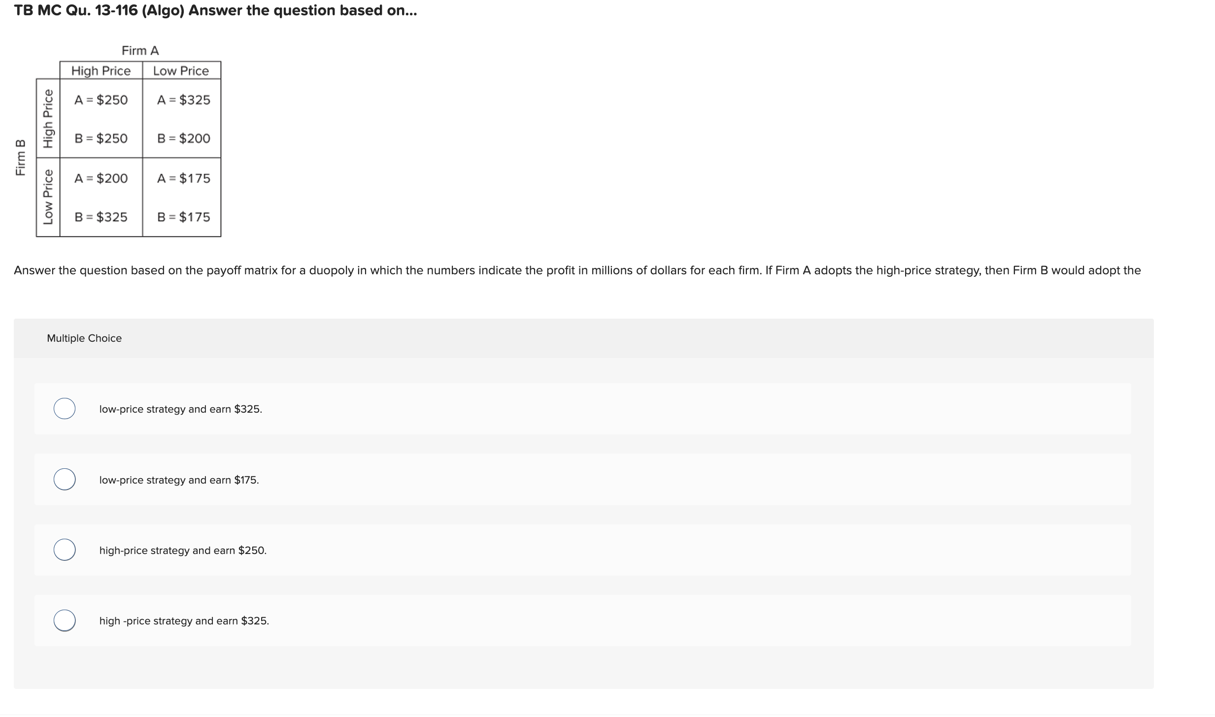 Solved TB MC Qu. 13-116 (Algo) Answer the question based | Chegg.com
