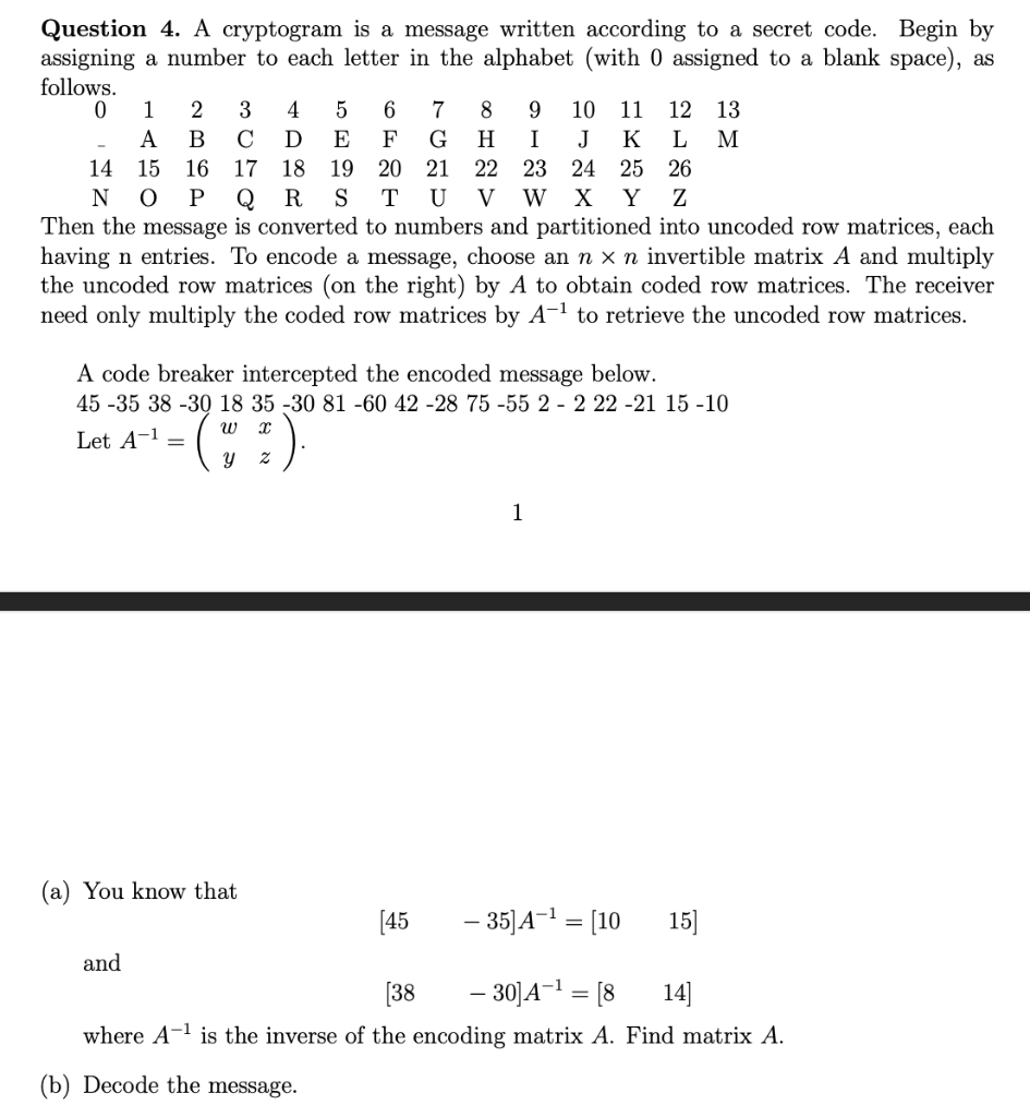 Question 4. A cryptogram is a message written | Chegg.com