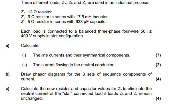 Solved Three different loads, Za, Z. and Zc are used in an | Chegg.com