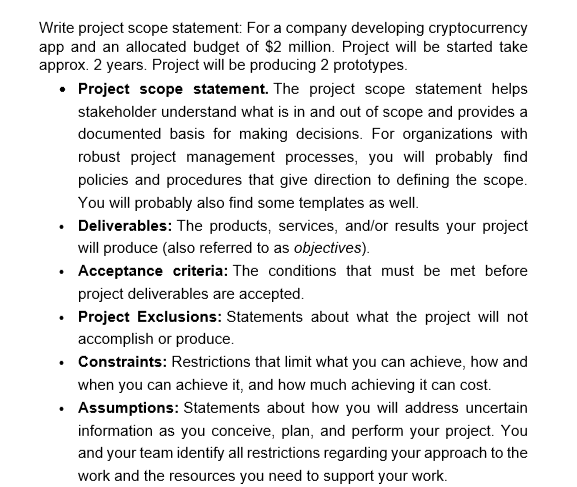 Solved Write Project Scope Statement For A Company Chegg