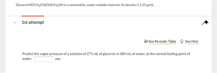 Solved Glycerol HOCH2CH(OH)CH2OH is a nonvolatile, | Chegg.com
