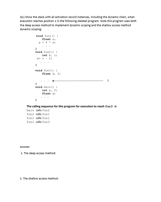 Solved 01) show the stack with all activation record | Chegg.com