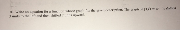 Solved 10. Write an equation for a function whose graph fits | Chegg.com