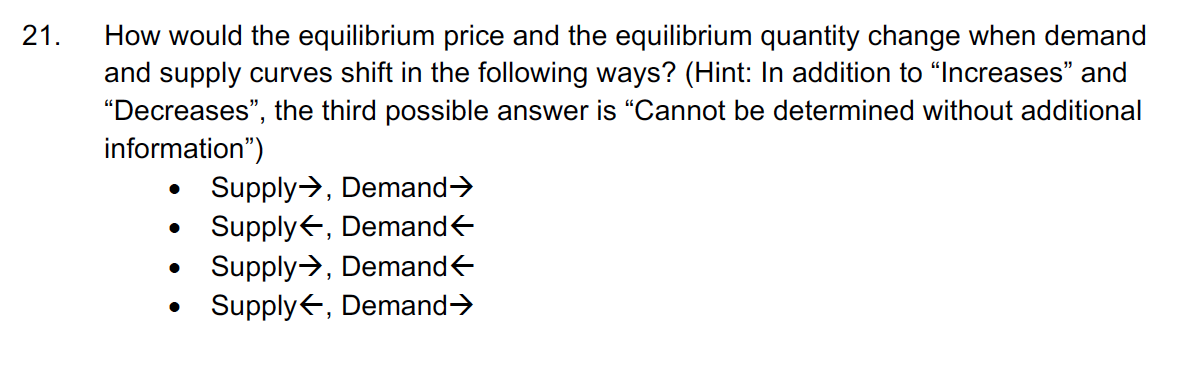 Solved 21. How would the equilibrium price and the | Chegg.com
