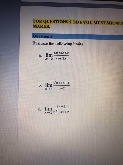 Solved FOR QUESTIONS 2 TO 6 YOU MUST SHOW A MARKS. Ouestion | Chegg.com Solved FOR QUESTIONS 2 TO 6 YOU MUST SHOW A MARKS. Ouestion | Chegg.com