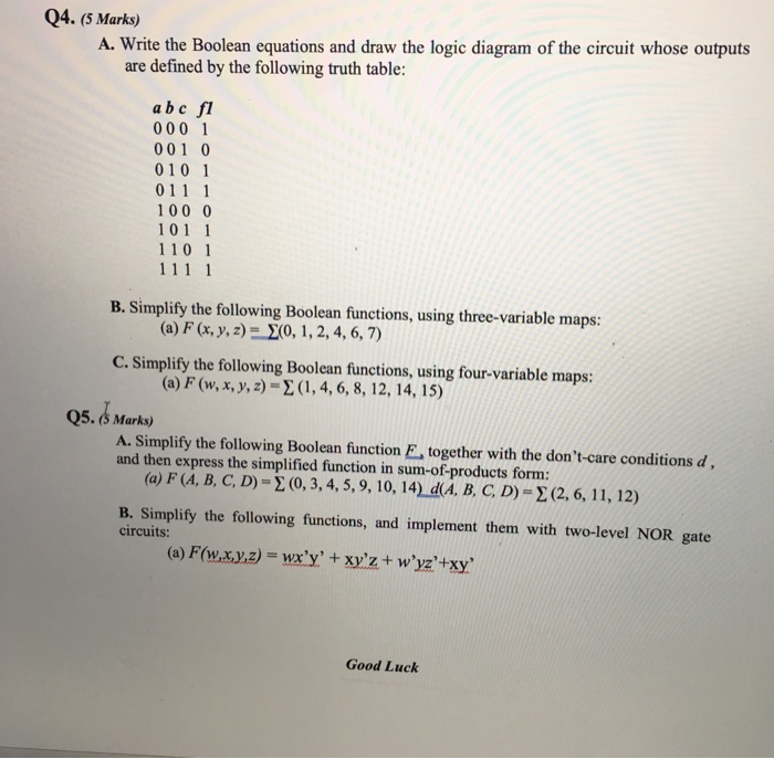Solved Q4. (5 Marks) A. Write the Boolean equations and draw | Chegg.com