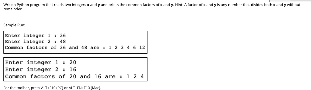 Solved Write a Python program that reads two integers x and | Chegg.com
