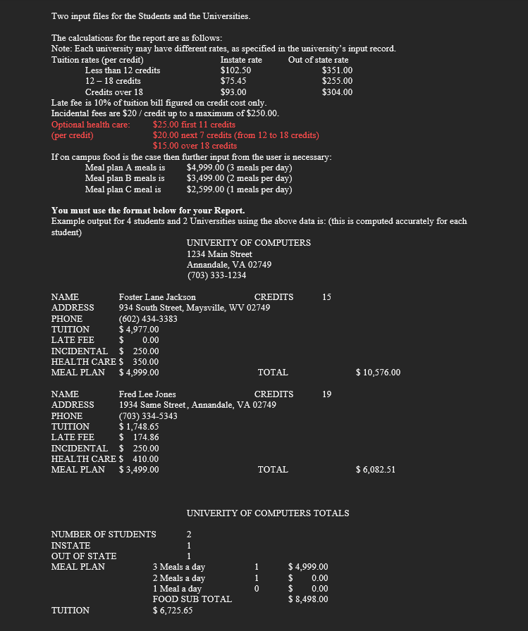 Solved Students and Universities Write a program that will | Chegg.com