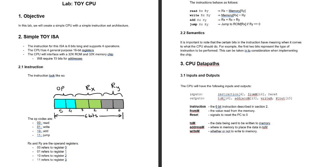 1. Objective In this lab, we will create a simple CPU | Chegg.com