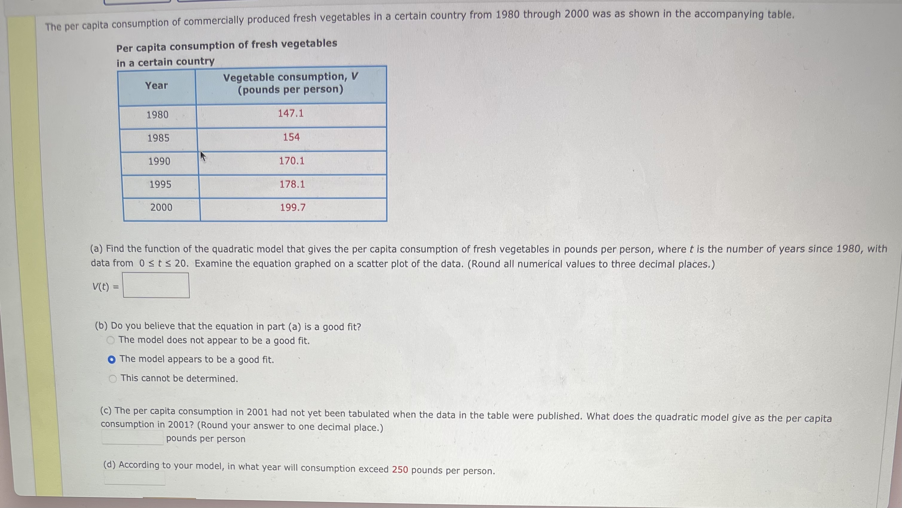 Solved The per capita consumption of commercially produced | Chegg.com