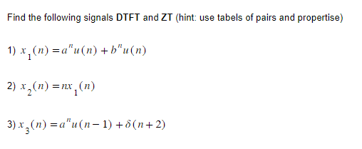 Solved Find the following signals DTFT and ZT (hint: use | Chegg.com