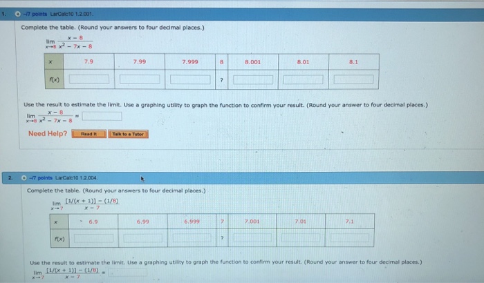Solved Complete the table. (Round your answers to four | Chegg.com