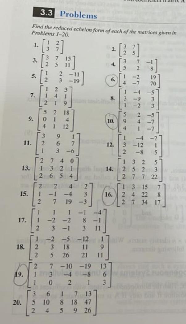 Solved Find the reduced echelon form of each of the matrices | Chegg.com