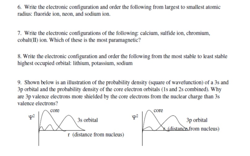 Solved 6. Write the electronic configuration and order the | Chegg.com