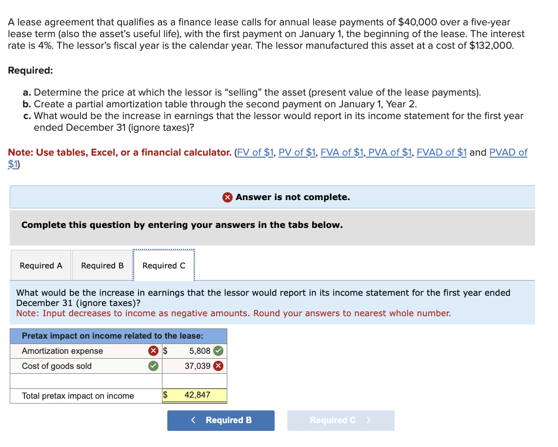 A lease agreement that qualifies as a finance lease | Chegg.com