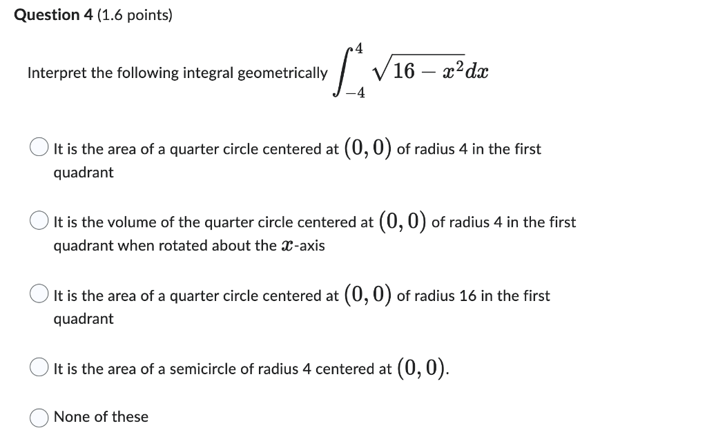 Solved nterpret the following integral geometrically | Chegg.com