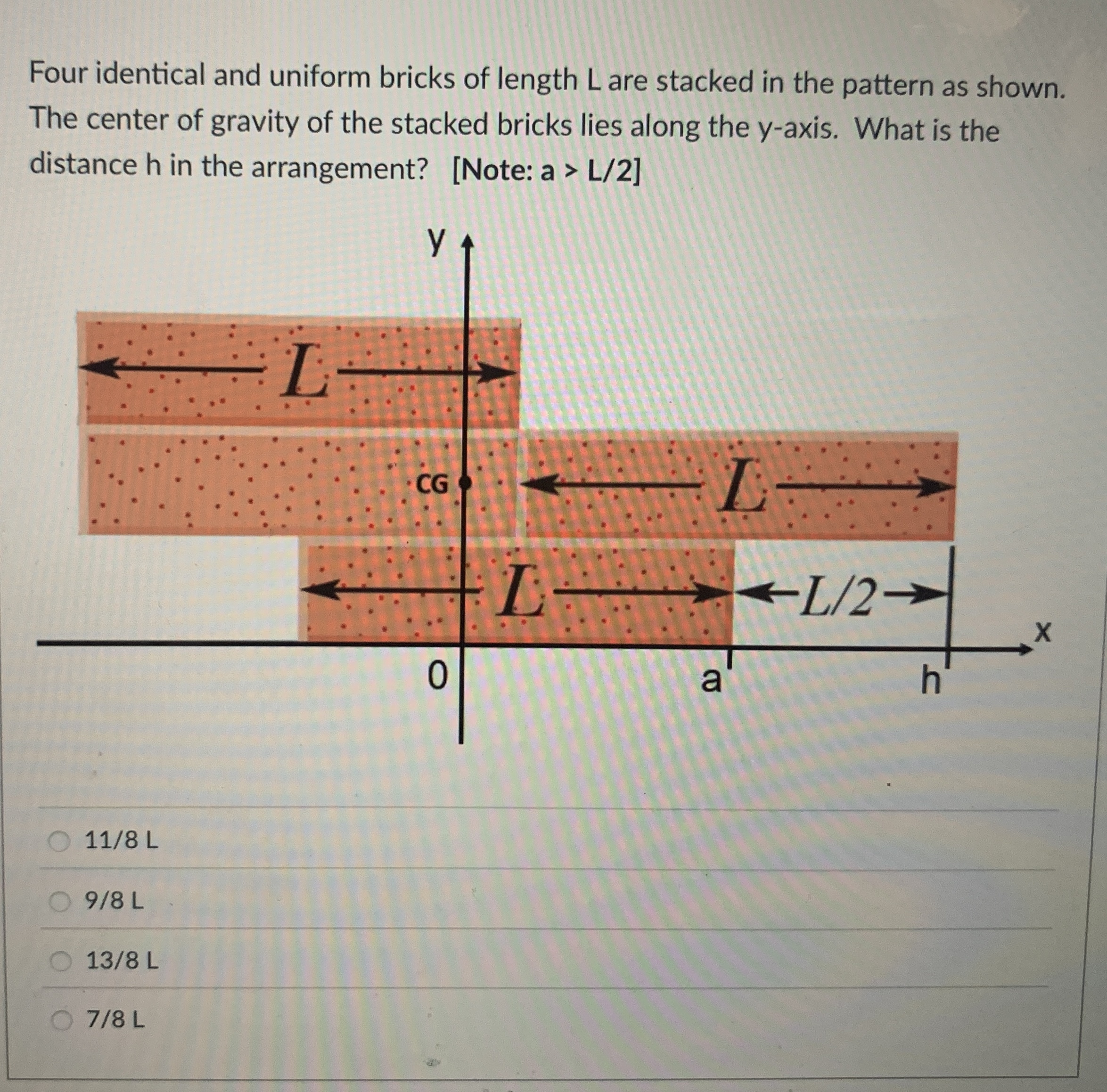 Solved Four identical and uniform bricks of length L ﻿are | Chegg.com