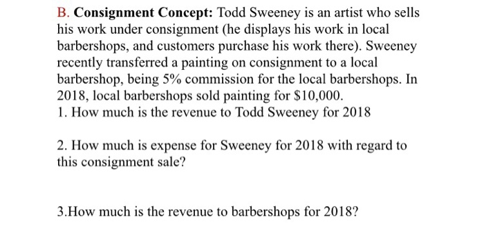 Solved B. Consignment Concept: Todd Sweeney is an artist who | Chegg.com