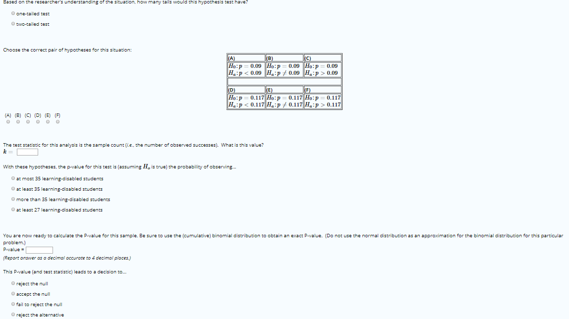 Solved When conducting a hypothesis test with a binomial | Chegg.com