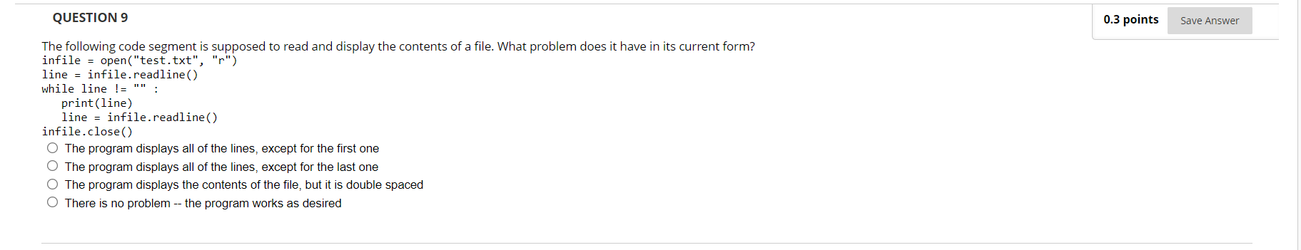 Solved QUESTION 8 0.3 points Save Answer Given a text file | Chegg.com