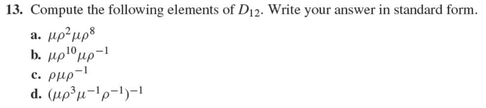 Solved 13. Compute the following elements of D12. Write your | Chegg.com