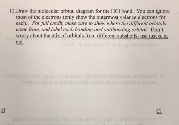 Solved 12.Draw the molecular orbital diagram for the HCl | Chegg.com