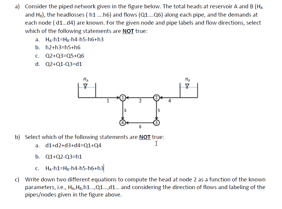 Solved a) Consider the piped network given in the figure | Chegg.com