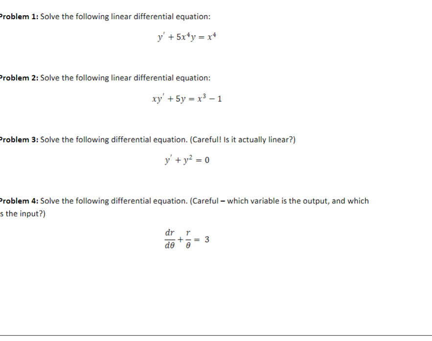 Solved Problem 1: Solve the following linear differential | Chegg.com