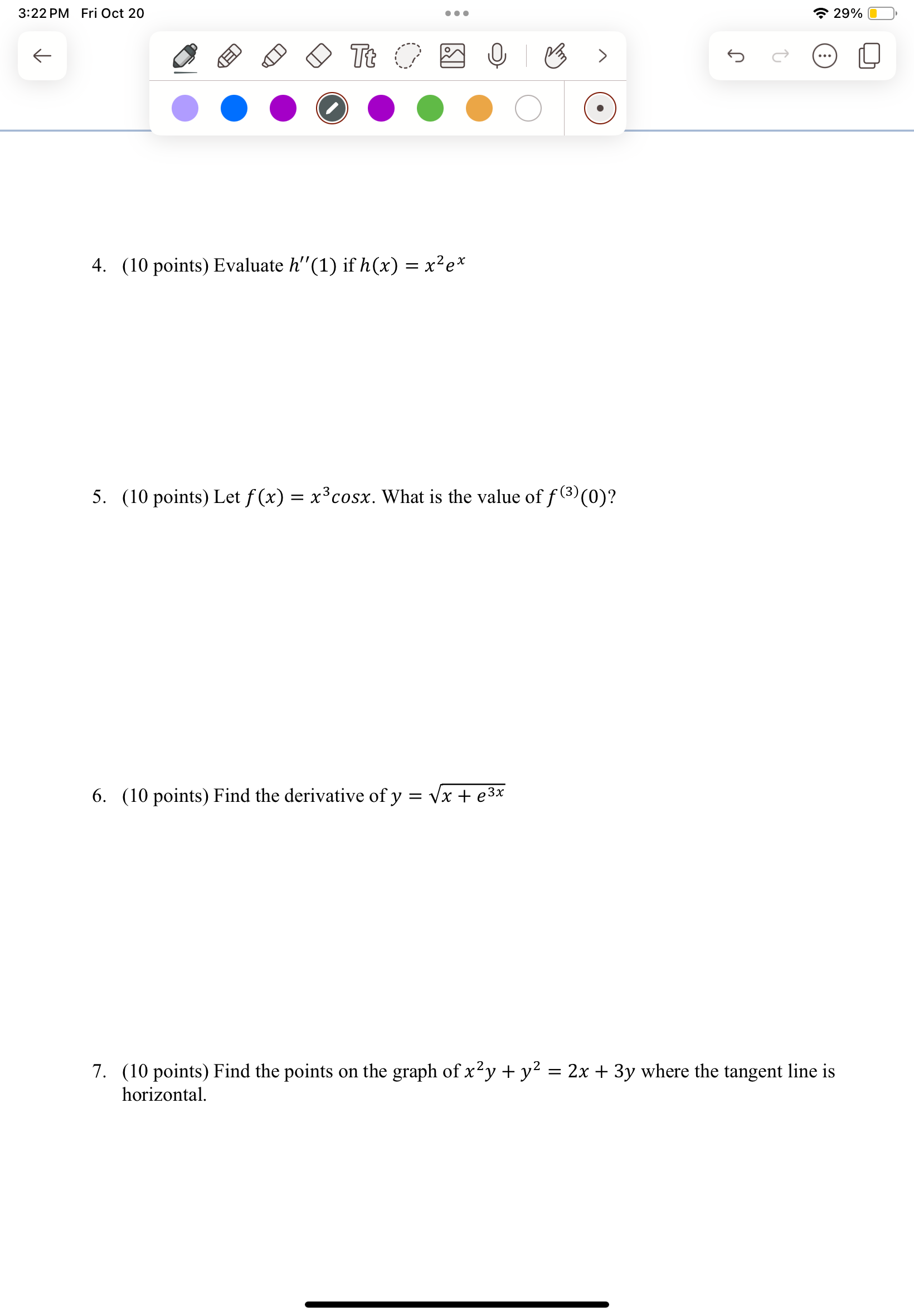 Solved (10 ﻿points) ﻿Evaluate h''(1) ﻿if h(x)=x2ex(10 | Chegg.com